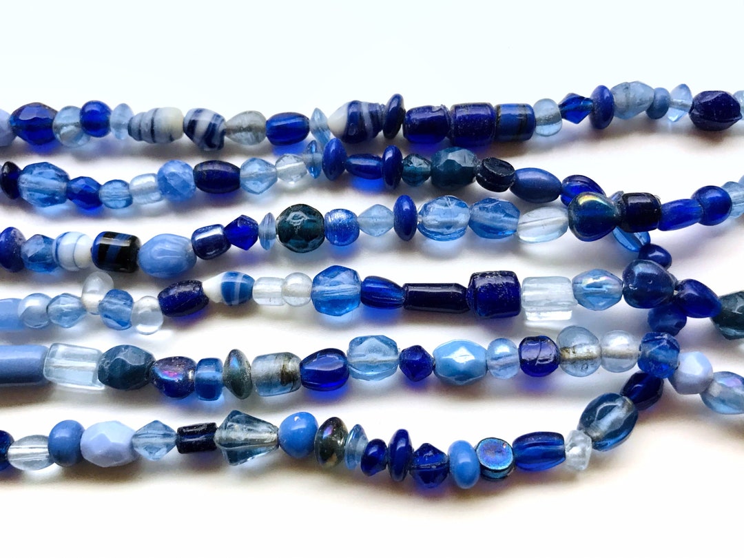 36” Strand Small Handmade Blue Glass Beads From India Coin Teardrop ...
