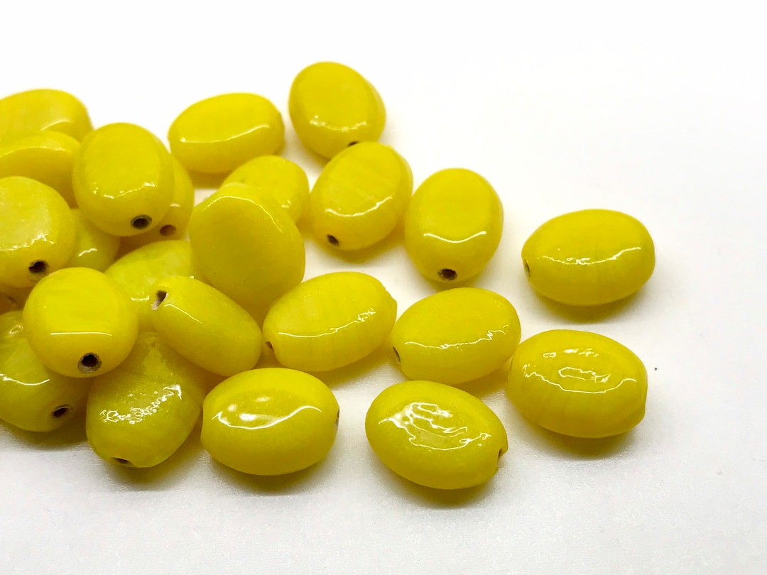 30pcs 11mm Sunny Opaque Yellow Glass Beads Flat Oval Beads - Etsy