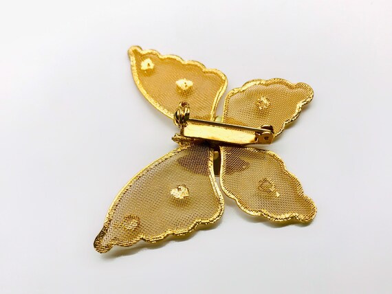Vintage Mesh Gold Butterfly Brooch Pin - Gem