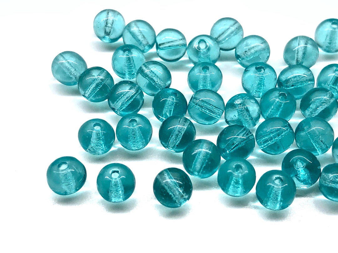100pcs 6mm Vintage Made in India Small Blue Turquoise Blue Glass Beads ...