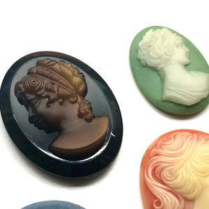 12 Vintage Loose Cameos LOT Jewelry Resin Plastic Acrylic Lady Coral ...