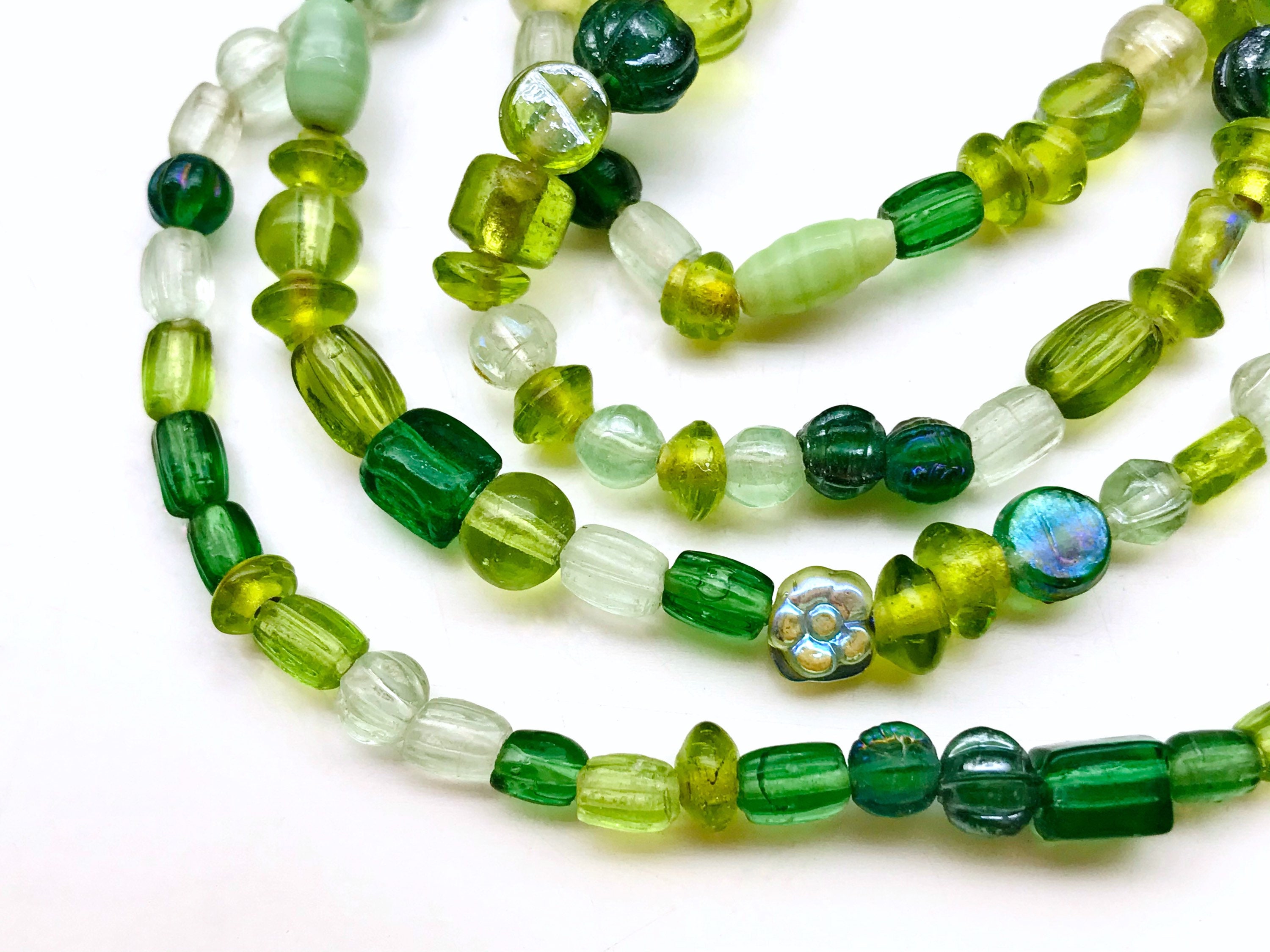 36” Strand Handmade Small Green Glass Beads From India Coin Teardrop ...