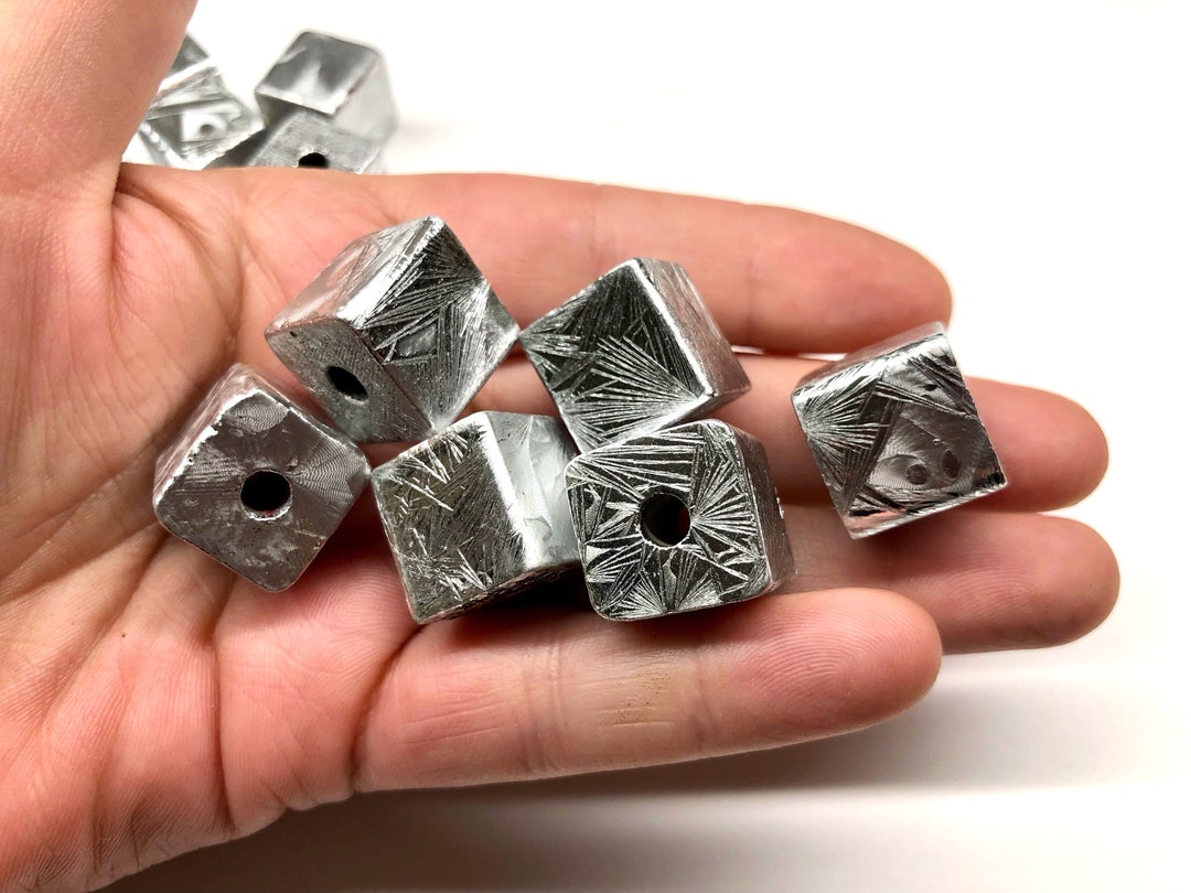 12pcs Vintage Extra Large Silver Metallic Square Wood Beads Large Hole ...