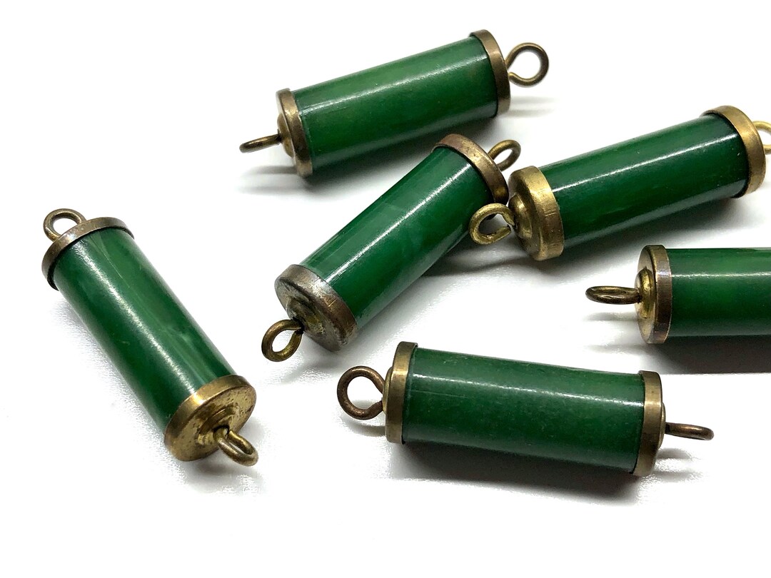 6pcs 8x20mm Vintage Plastic Jade Green 2 Loop Connector With Brass Ends ...