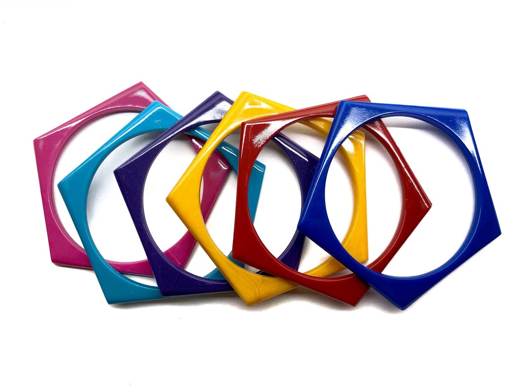 Set of 6 Colorful 80’s Mod Plastic Rainbow Bangles Square Bracelets - Etsy