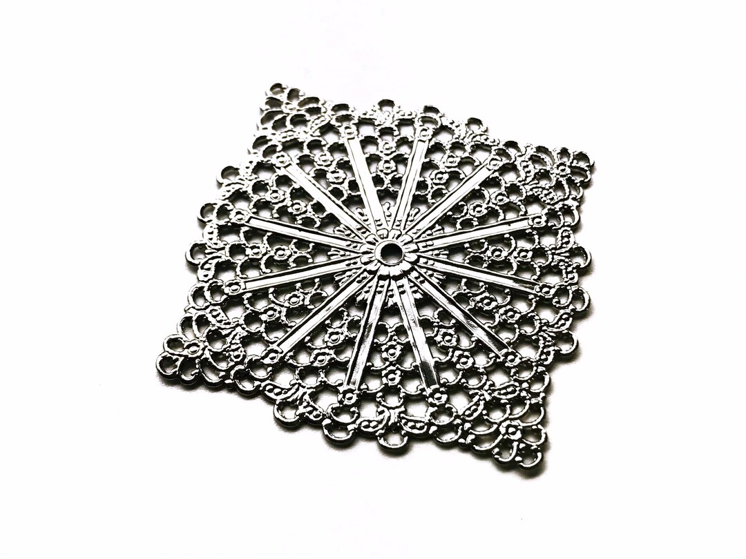 4pcs Large Vintage Square Silver Metal Filigree Stampings Brooch ...
