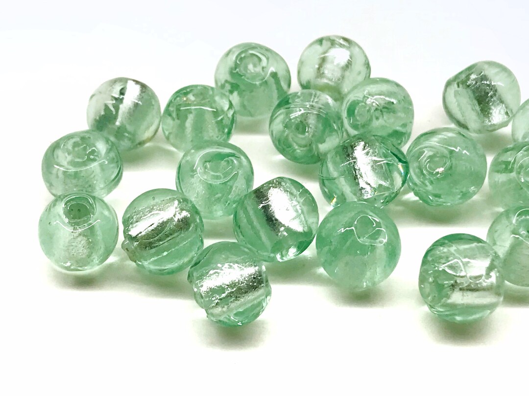 20pc 8mm Light Mint Green Foil Beads Murano Glass Green Round Silver ...