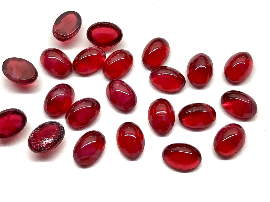 Vintage West Germany Red Glass Cabochons: Small Oval Domed Flatbacks ...