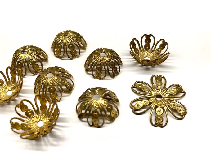 10 Large Vintage Brass Bead Caps New Old Stock Filigree Antique 16mm - Etsy