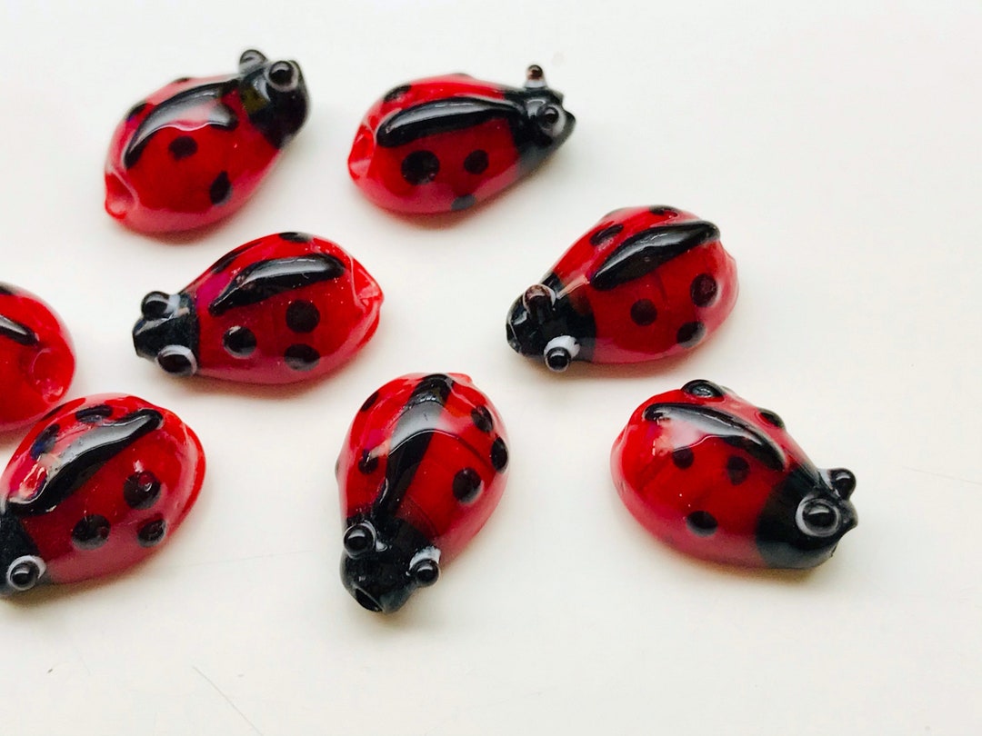 8pcs Glass Ladybug Beads Lady Bug Beads 14x10 Beads Glass Insect Beads ...