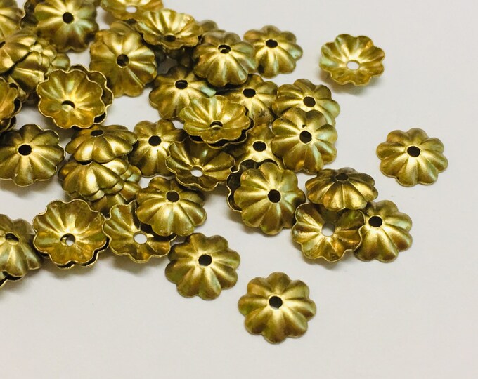 100pc 6mm Small Brass Bead Caps Vintage New Old Stock Ribbed Bulk Lot ...