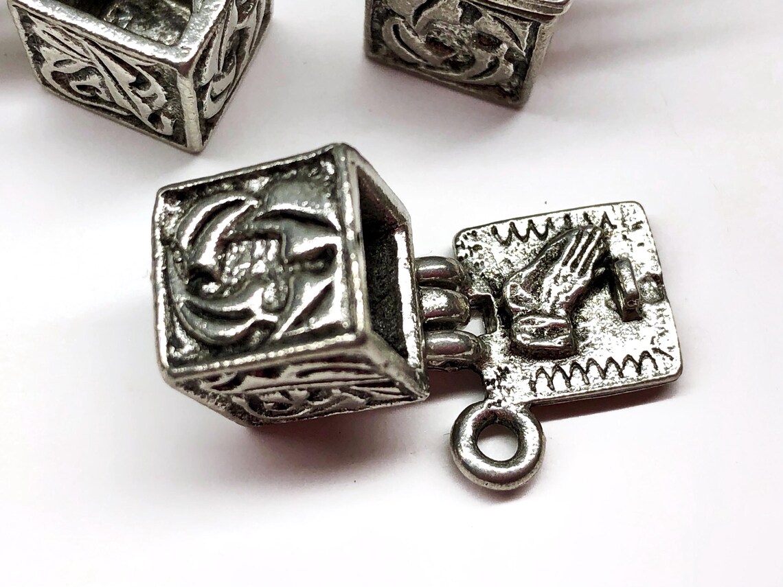 Vintage Silver Prayer Box Charm Antiqued - Etsy