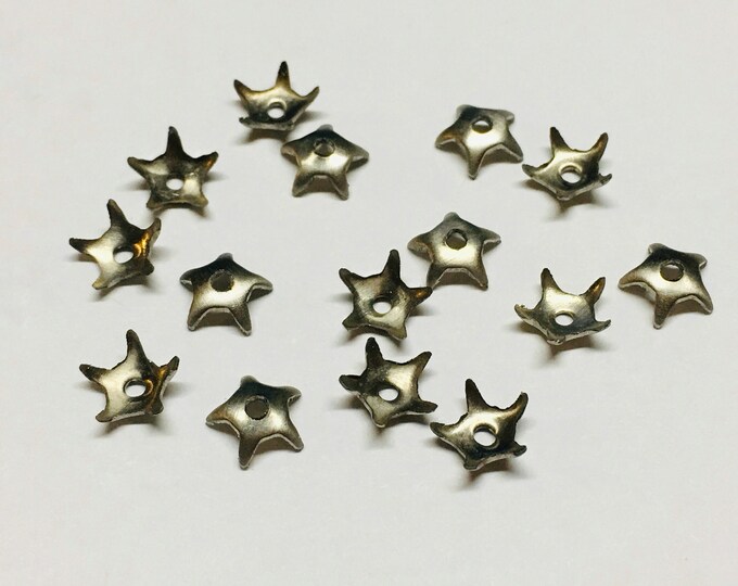 50 Small Star Bead Cap Vintage Steel Grey 5 Prong Bead Rhinestone ...