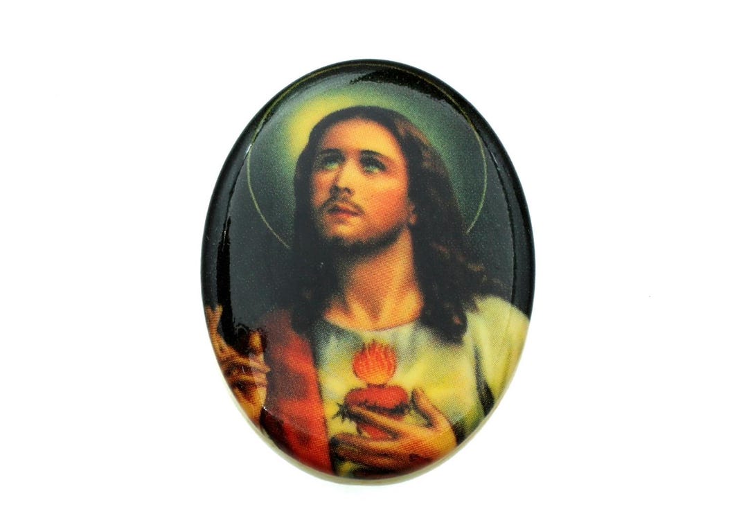 Vintage Limoges Sacred Heart Virgin Jesus Religious Cameo Acrylic Decal ...