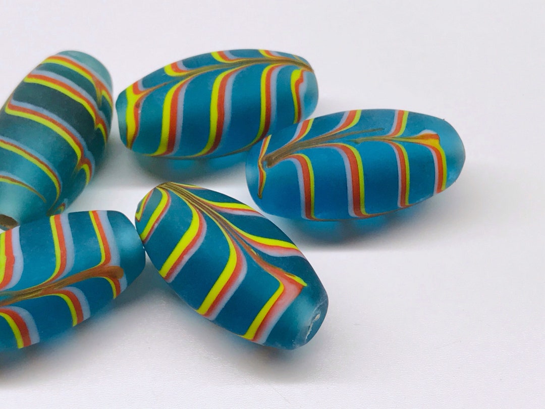 10pcs Blue Turquoise Glass Feather Beads Venetian Glass Large Oblong ...