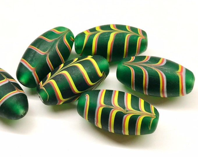 Green Glass Feather Beads Venetian Glass Large Oblong Glass Beads - Etsy