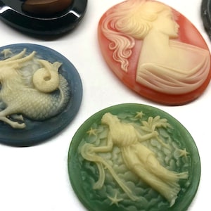 12 Vintage Loose Cameos LOT Jewelry Resin Plastic Acrylic Lady Coral ...