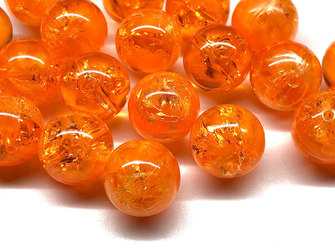 12pcs 13mm Vintage Crackle & Bubble Neon Orange Acrylic Beads Colorful Y2K Mod 90’s Rave Jewelry ...