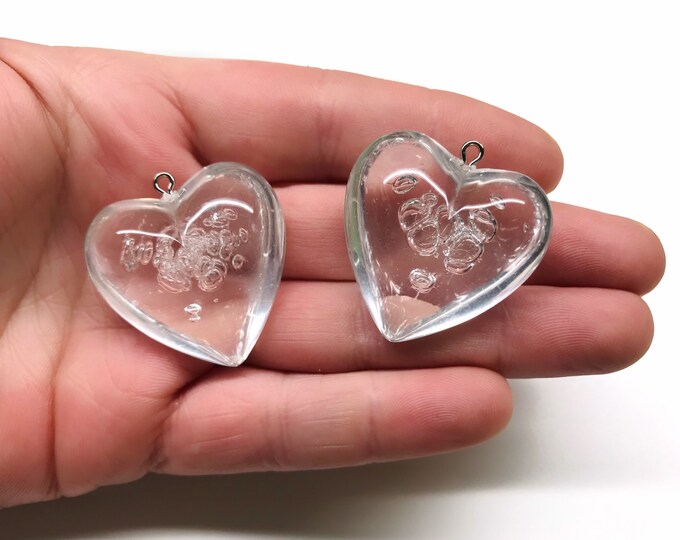 Large Vintage Clear Bubble Lucite Puffed Heart Pendants 3D Charms ...