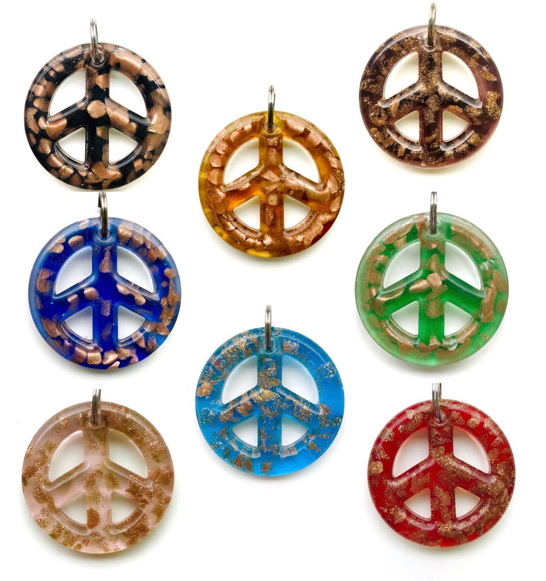 Gold Glitter Green Glass Peace Sign Pendant Glass Peace - Etsy