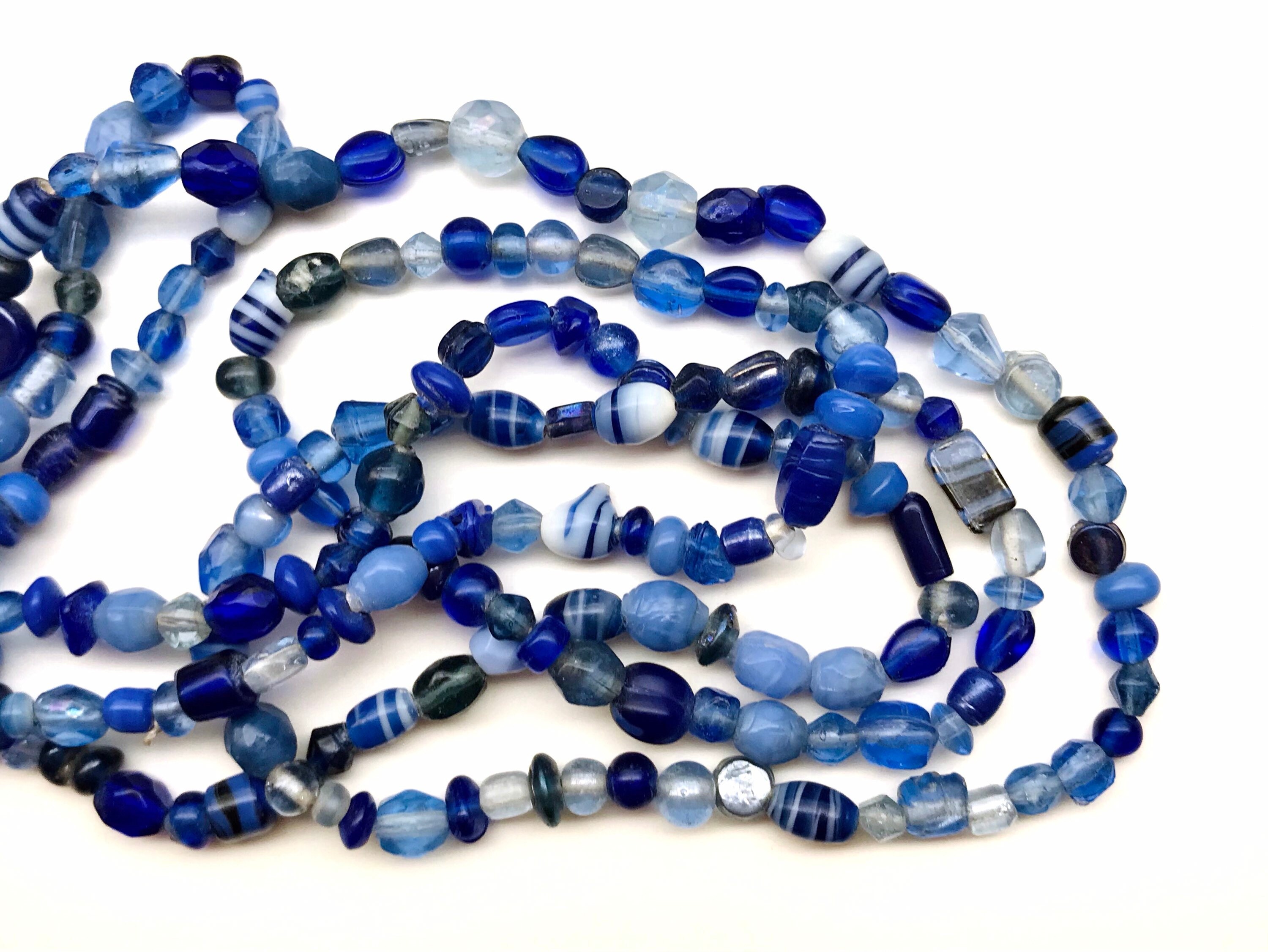 36” Strand Small Handmade Blue Glass Beads From India Coin Teardrop ...