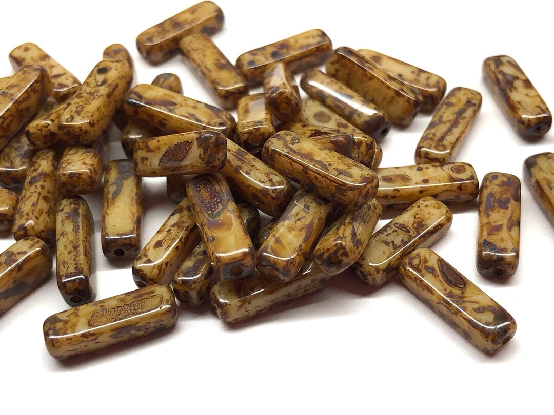 40pcs Vintage Picasso Czech Brown Cream Glass Rectangular Beads - Etsy