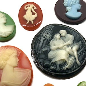 12 Vintage Loose Cameos LOT Jewelry Resin Plastic Acrylic Lady Coral ...
