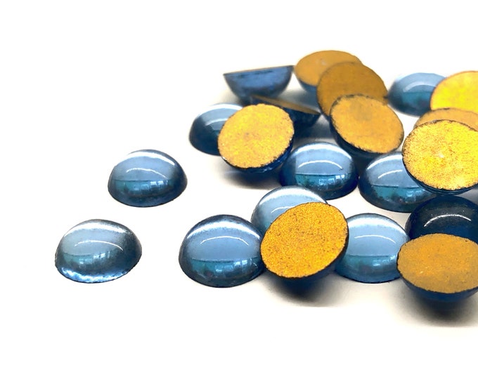 25pcs 9mm Vintage Light Blue Glass Cabochons Small Round Domed Flatback ...