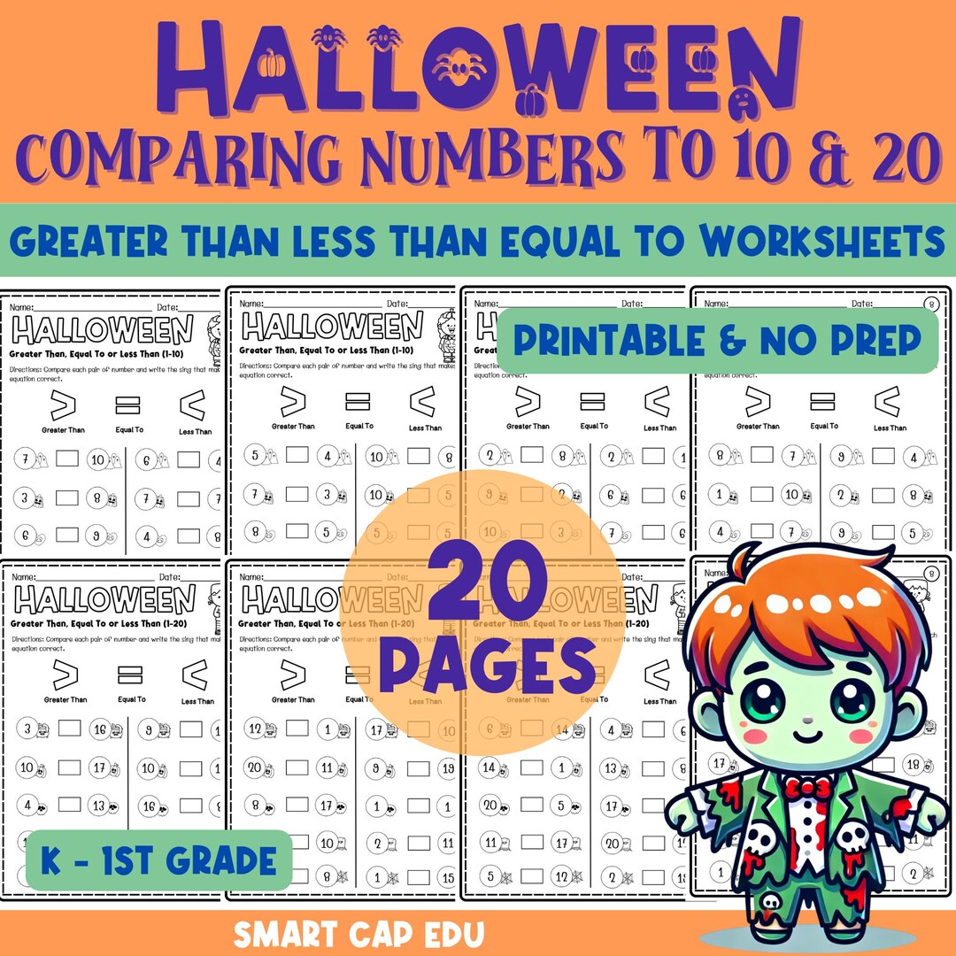 Halloween Comparing Numbers 1-20 Worksheets | Greater Than Less Than ...