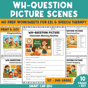 WH Questions Picture Scenes Worksheets | Who What When Where Why ...
