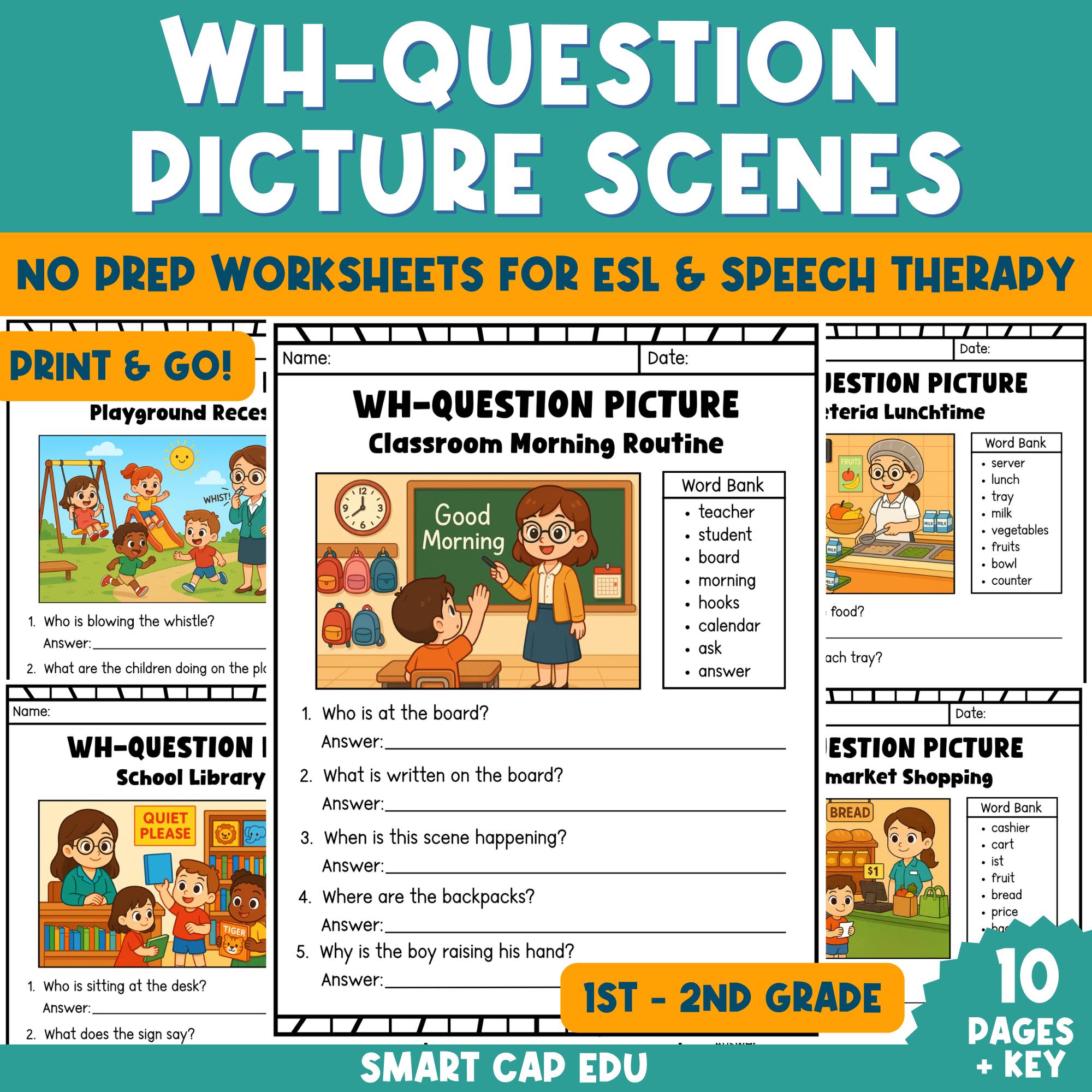 WH Questions Picture Scenes Worksheets | Who What When Where Why ...