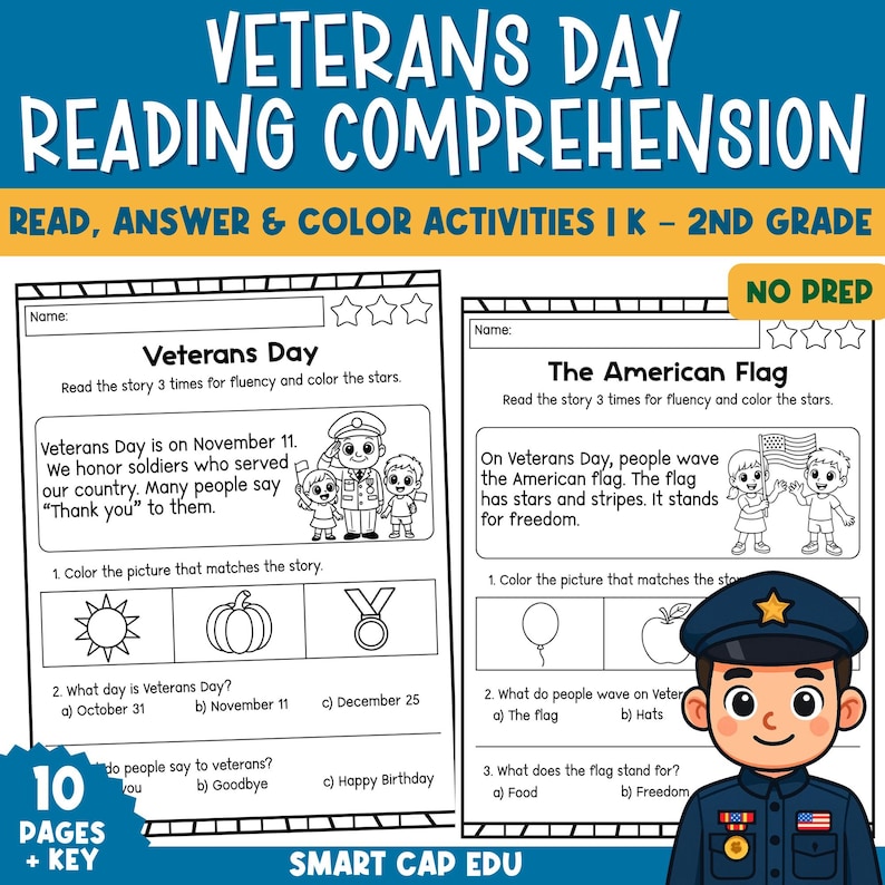 Veterans Day Reading Passages for Kids | Fluency & Comprehension ...