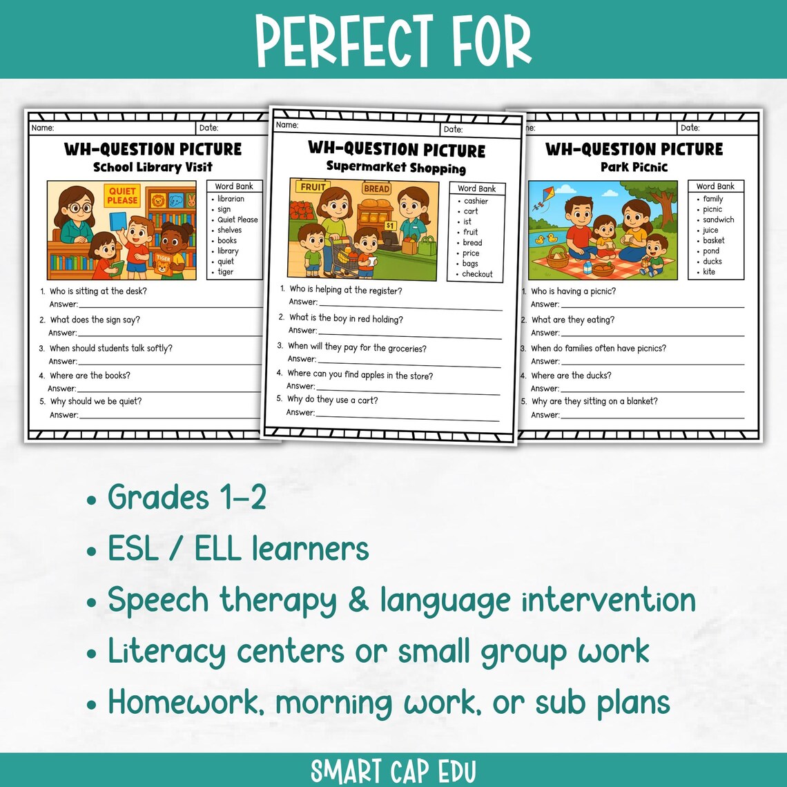 WH Questions Picture Scenes Worksheets | Who What When Where Why ...