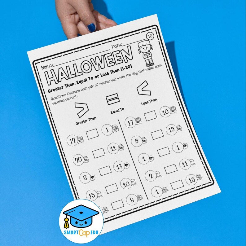 Halloween Comparing Numbers 1-20 Worksheets | Greater Than Less Than ...