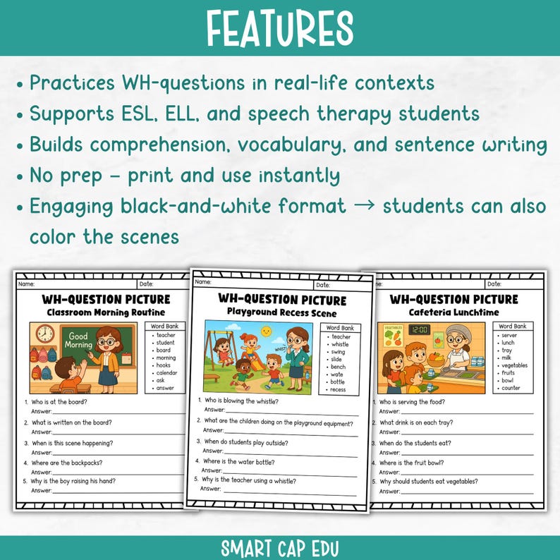 WH Questions Picture Scenes Worksheets | Who What When Where Why ...