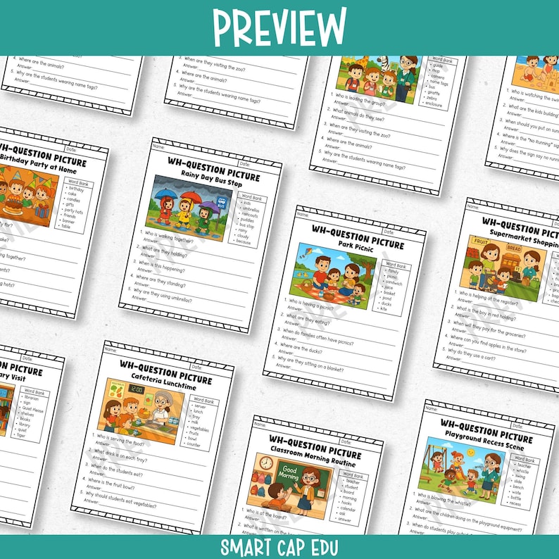 WH Questions Picture Scenes Worksheets | Who What When Where Why ...