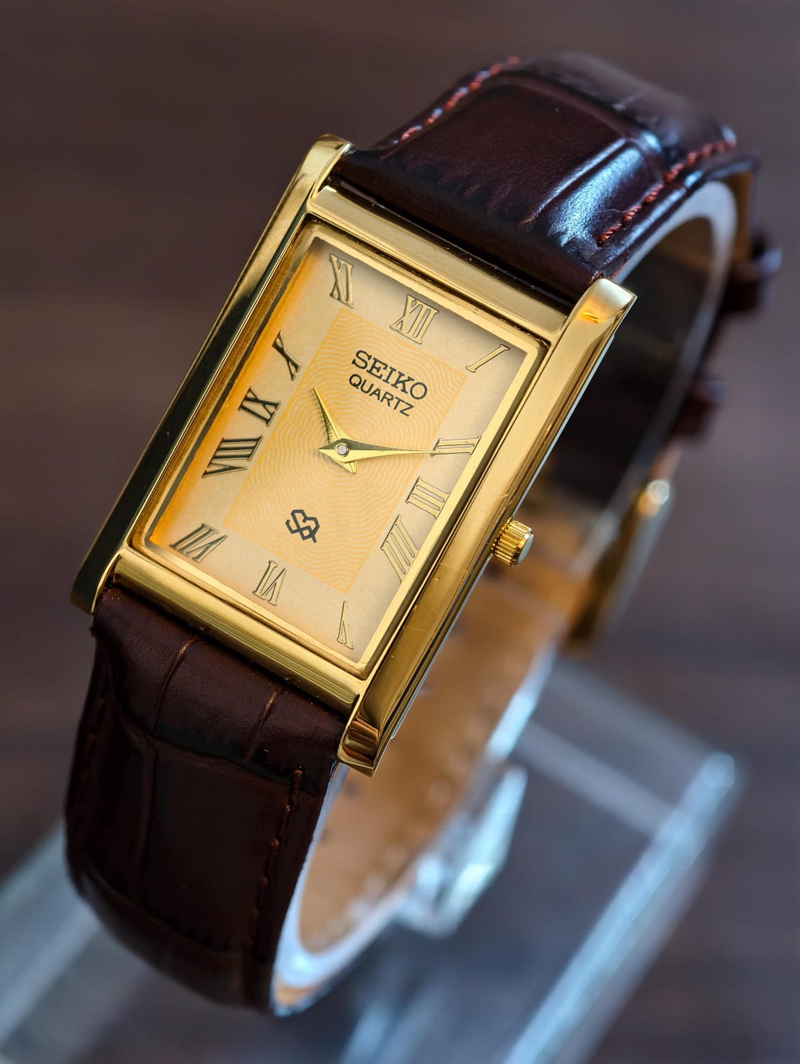 Vintage Seiko Slim Tank Watch Gold Plated Watch With Roman Numeral Dial ...