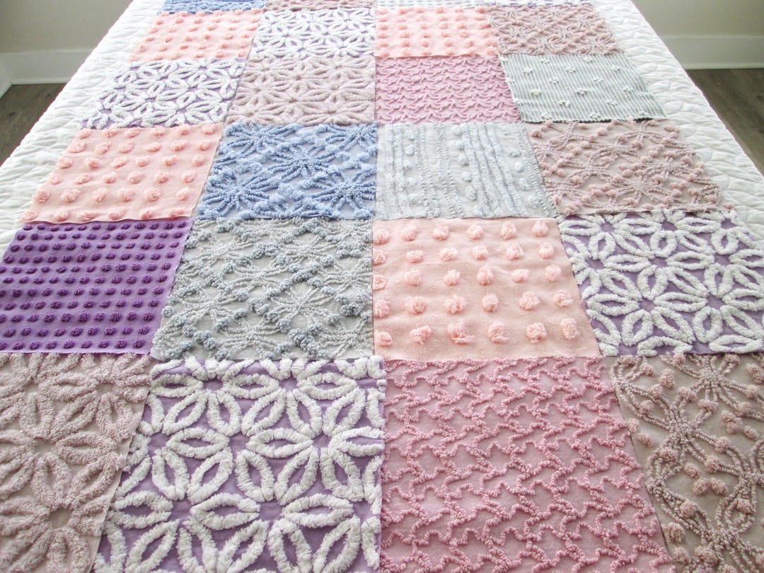 Quilt Kit 32 Plush and Needletufted Vintage Chenille 8 Quilt Squares ...