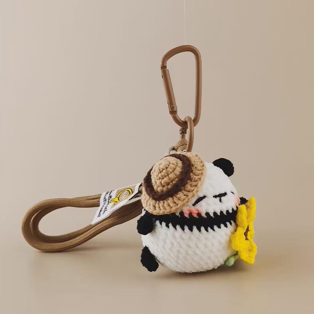 Floral Crochet Panda Keychain, Handmade Car Charm - Etsy