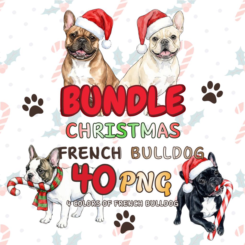 40 French Bulldog Christmas PNG Bundle | 4 Colors Frenchie Clipart ...