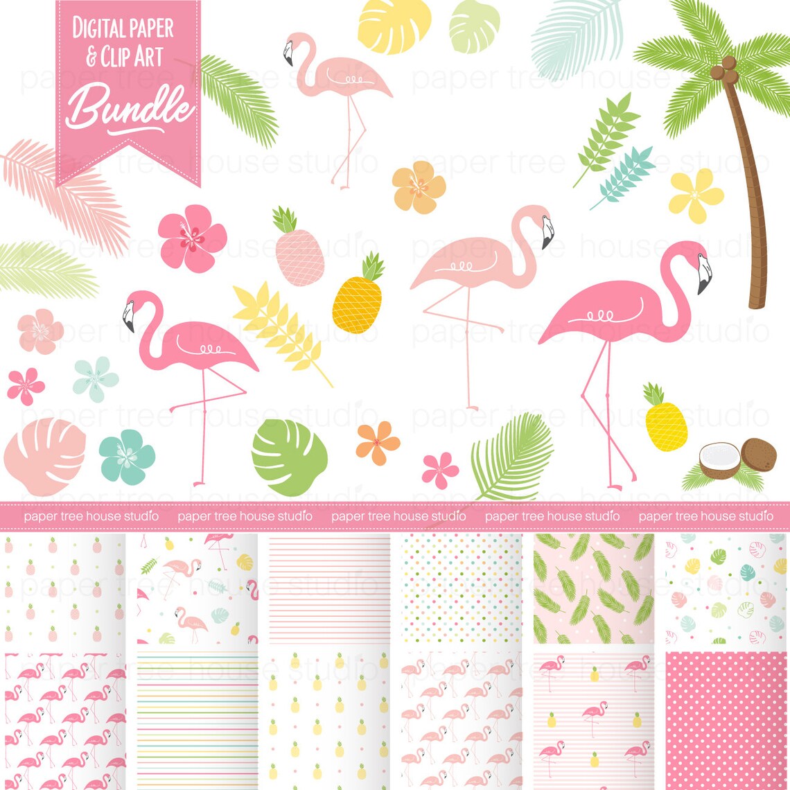 Flamingo Clip Art & Paper Bundle. Flamingo Clip Art. Flamingo - Etsy