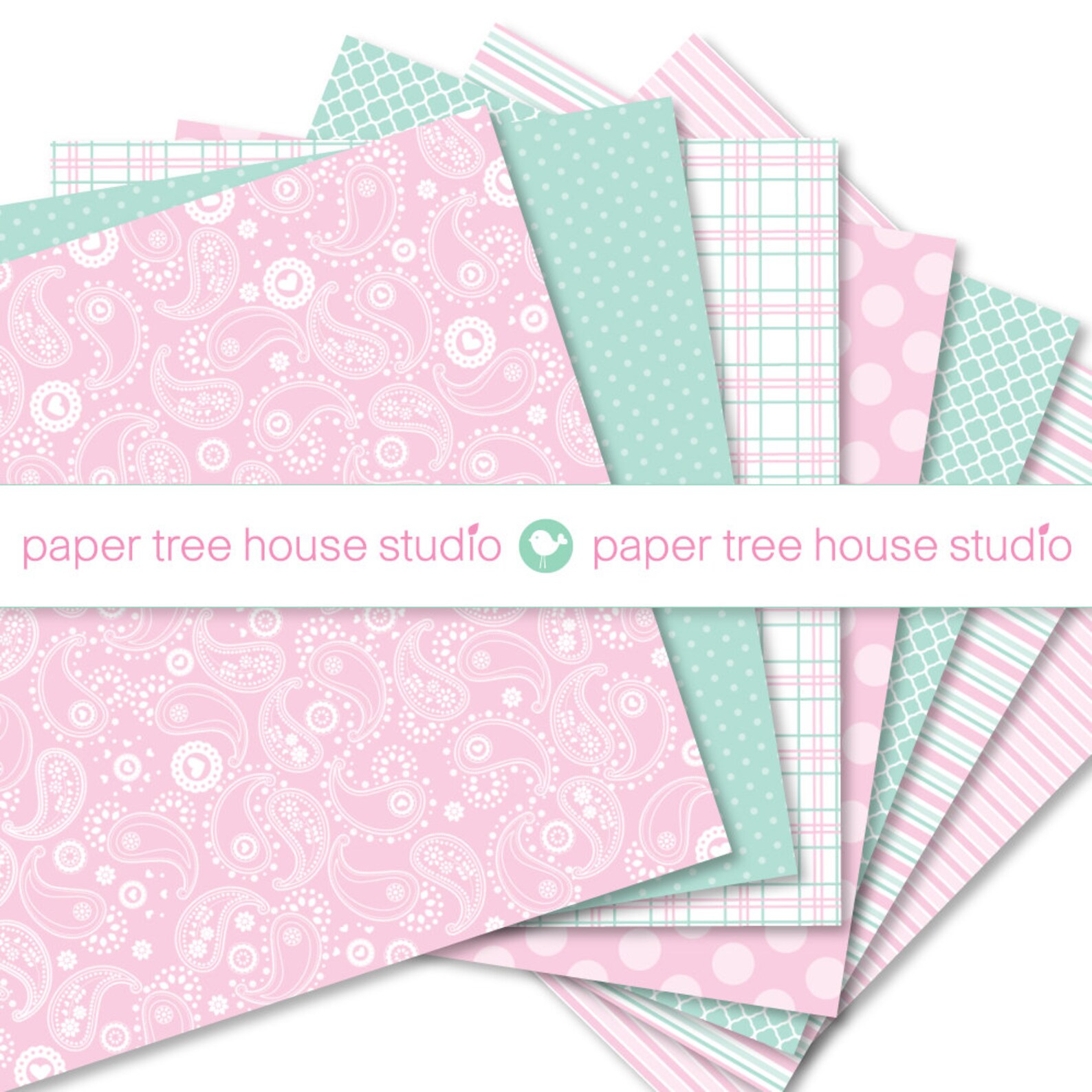 Mint Digital Paper Pack. Pink Digital Paper Pack. Paisley | Etsy