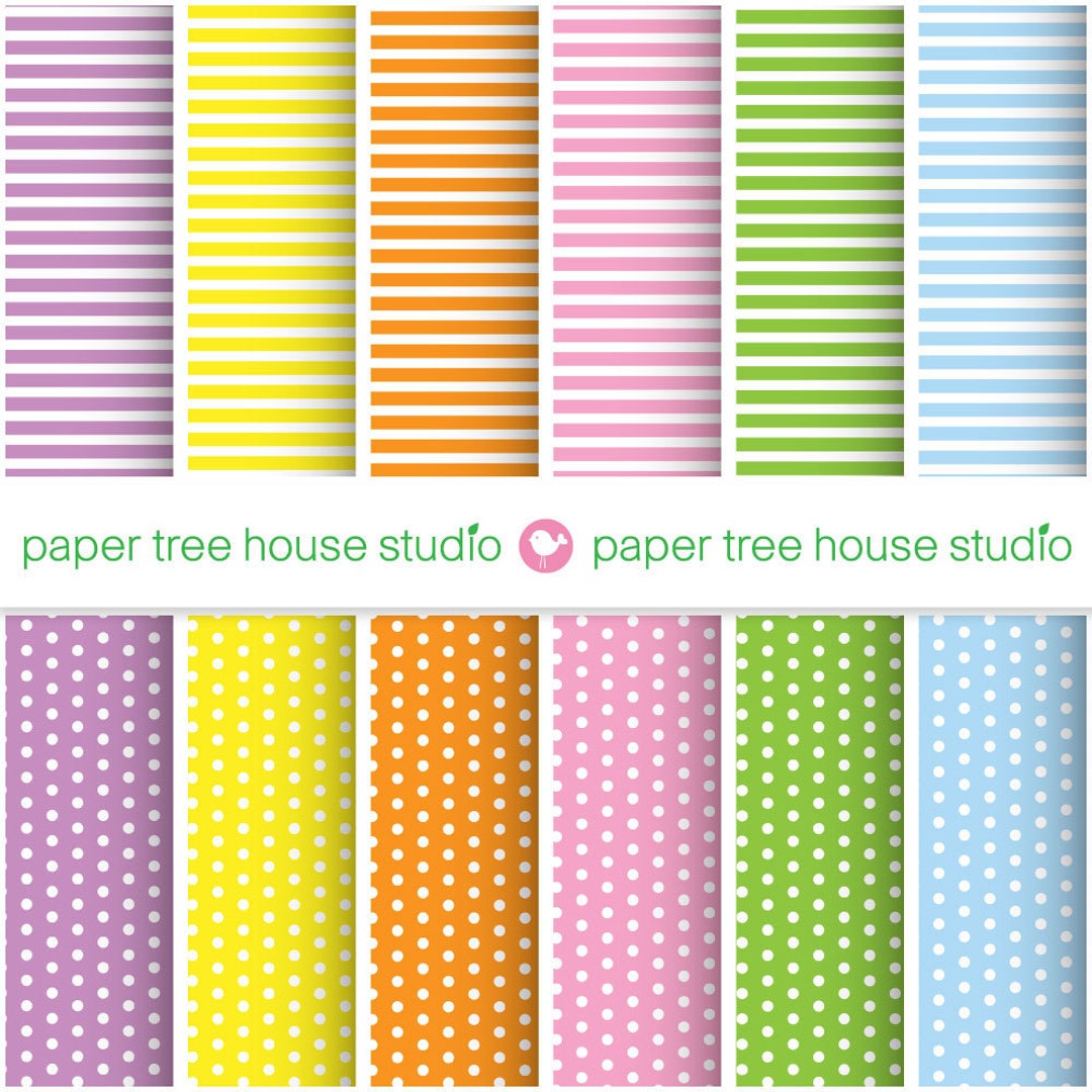 Multicolor Digital Paper Set. Polka Dots and Striped Paper. Stripe ...