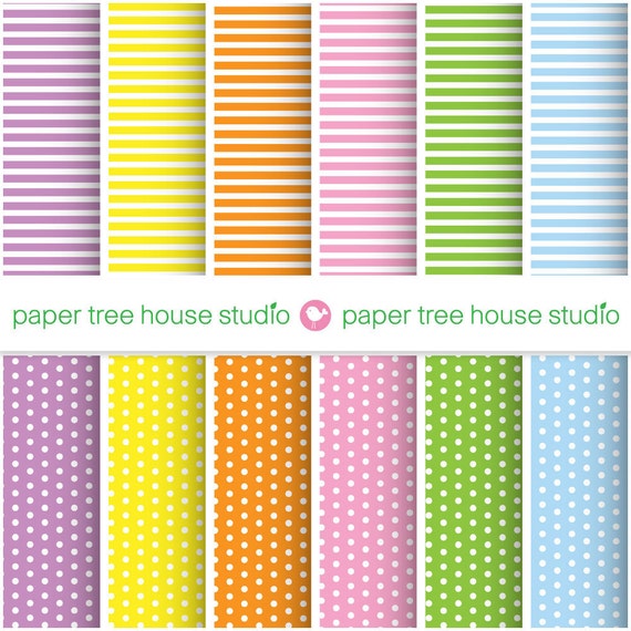 Multicolor Digital Paper Set. Polka Dots and Striped Paper. | Etsy