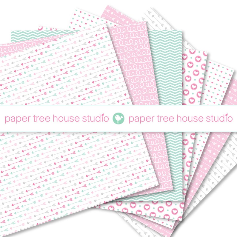 Valentine Digital Papers. Valentine Scrapbook Paper. Mint Digital Paper ...