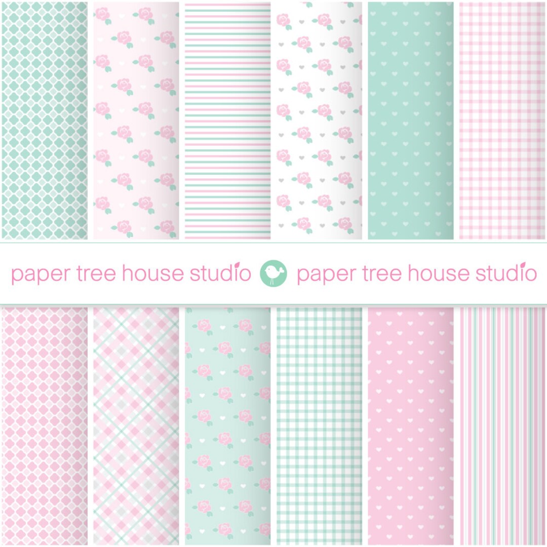 Floral Digital Papers. Valentine Scrapbook Paper. Mint Digital Paper ...