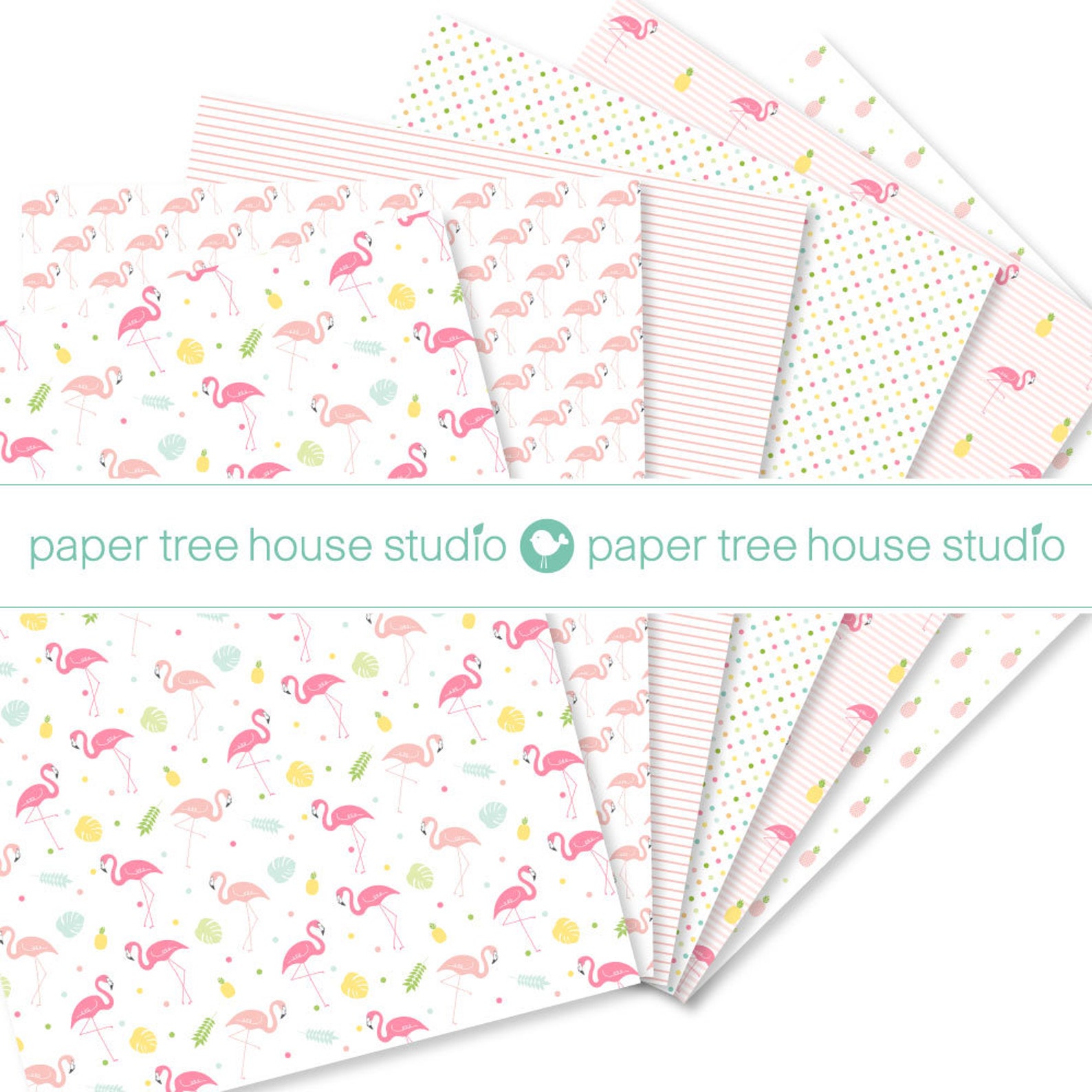 Flamingo Digital Paper. Pink Flamingo Print. Pineapple Paper. Flamingo ...