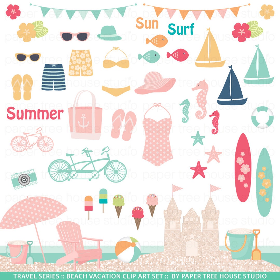 Beach Clip Art. Vacation Clipart. Summer Clipart. Surf Clipart ...