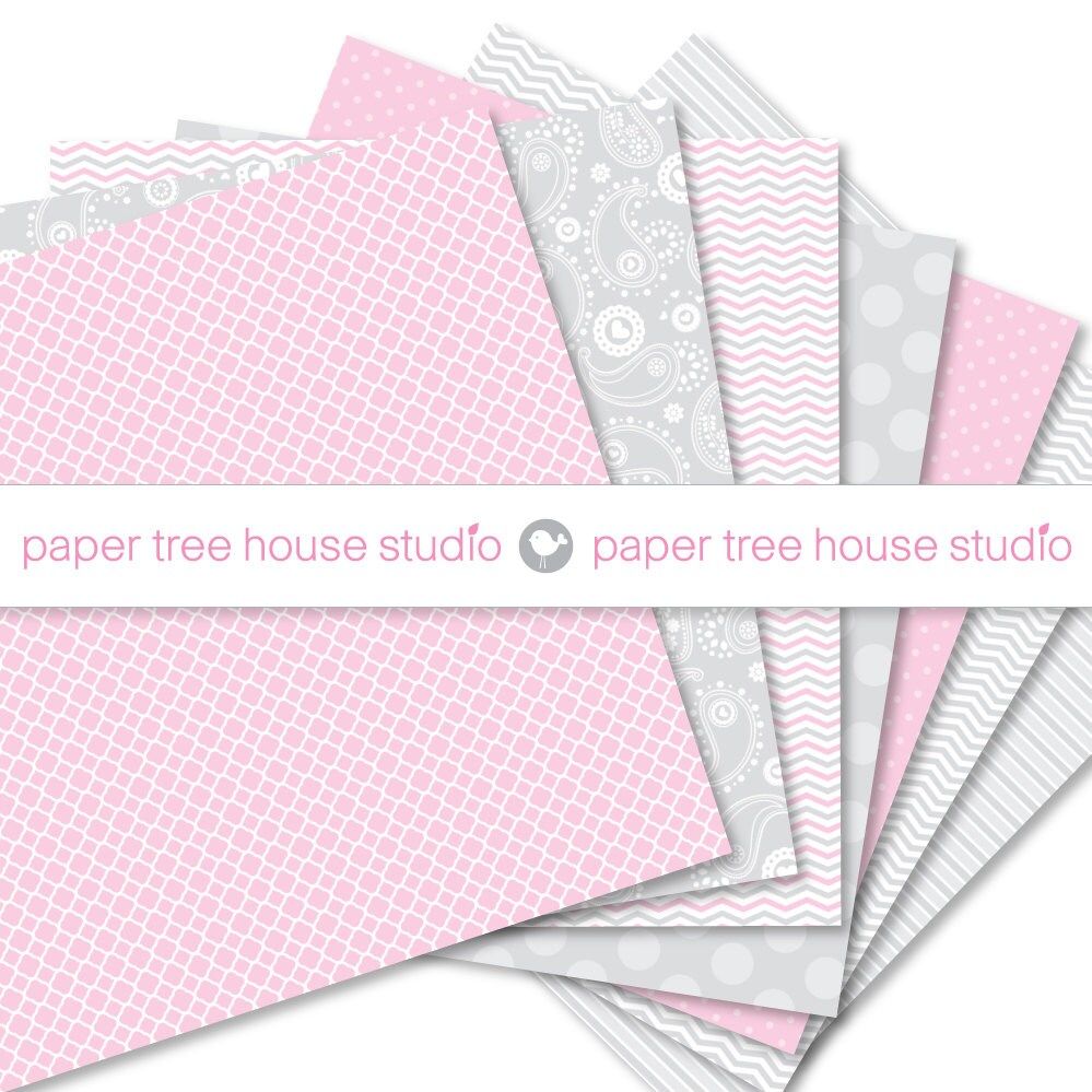 Pink Digital Paper Set. Gray Digital Paper. Quatrefoil Digital - Etsy