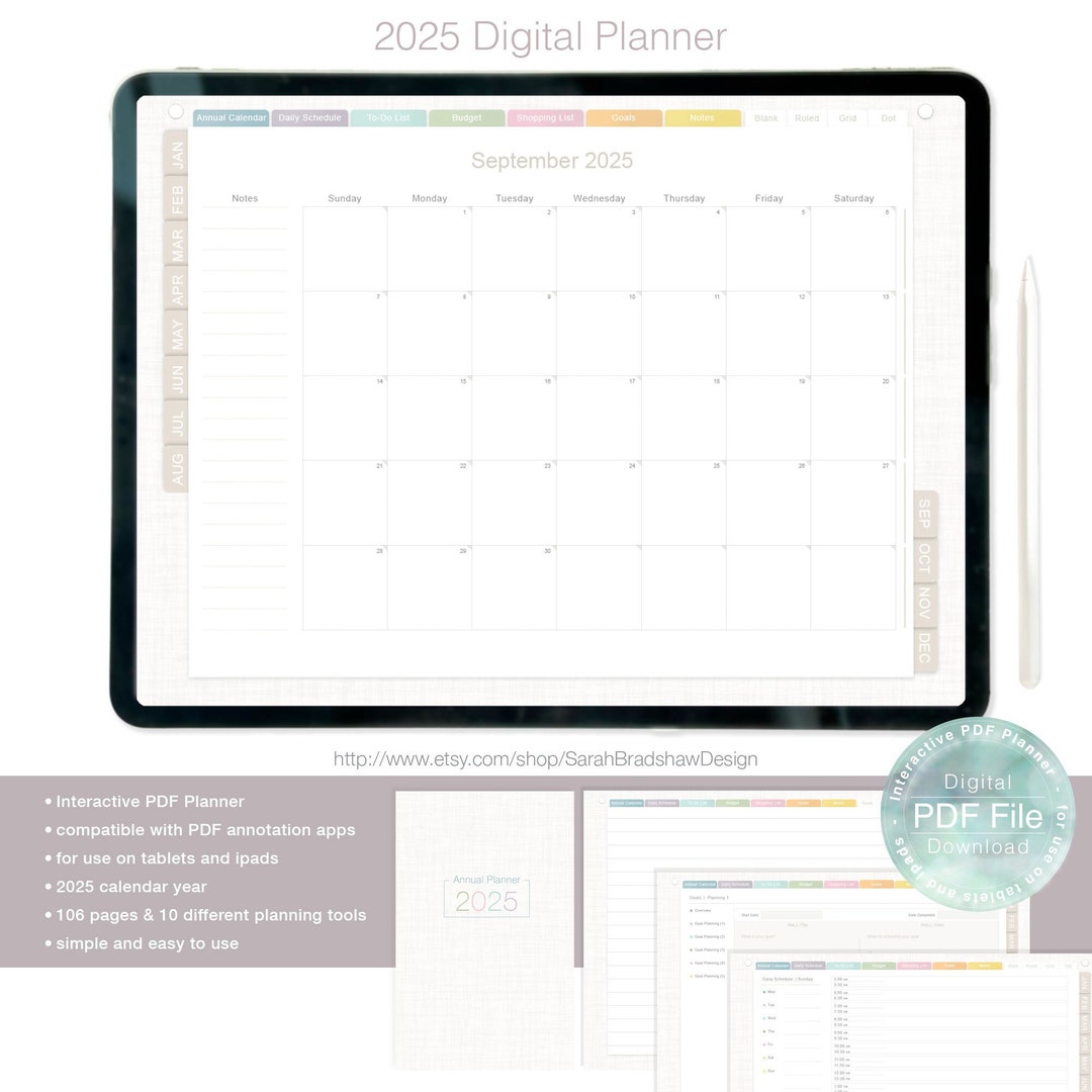 2025 Digital Planner, Interactive Digital PDF Planner for Use on iPad ...